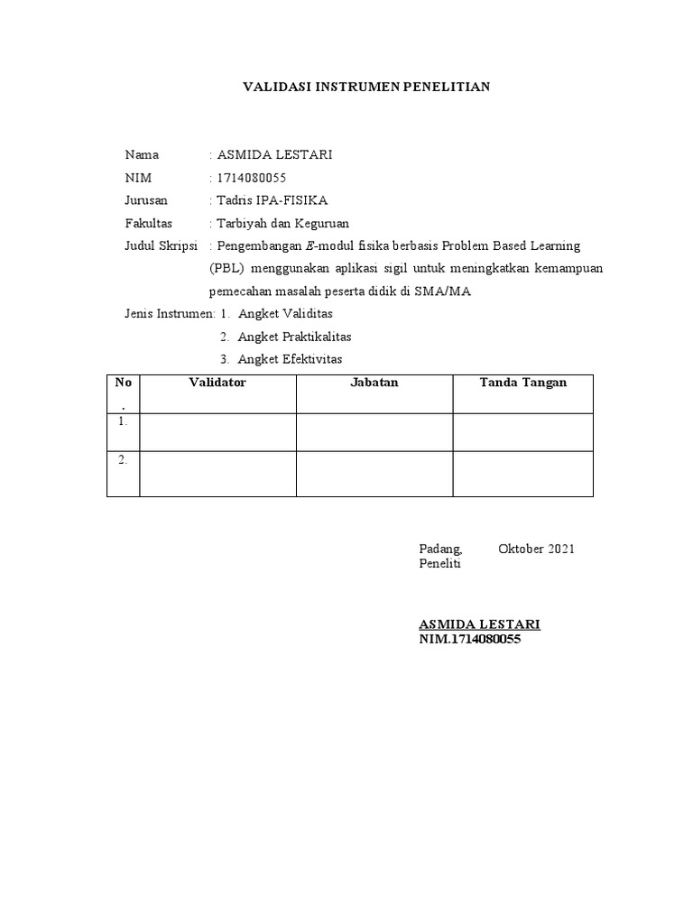 Validasi Instrumen Penelitian | PDF