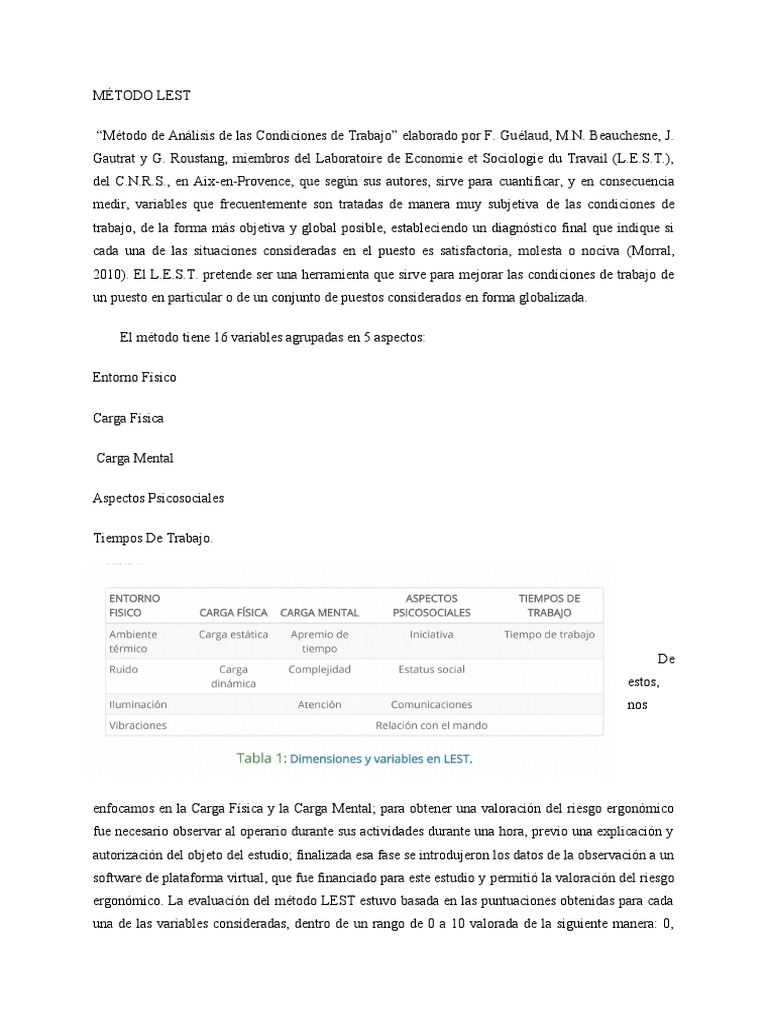 Metodo Lest | PDF | Factores humanos y ergonomía | Seguridad y salud ocupacional