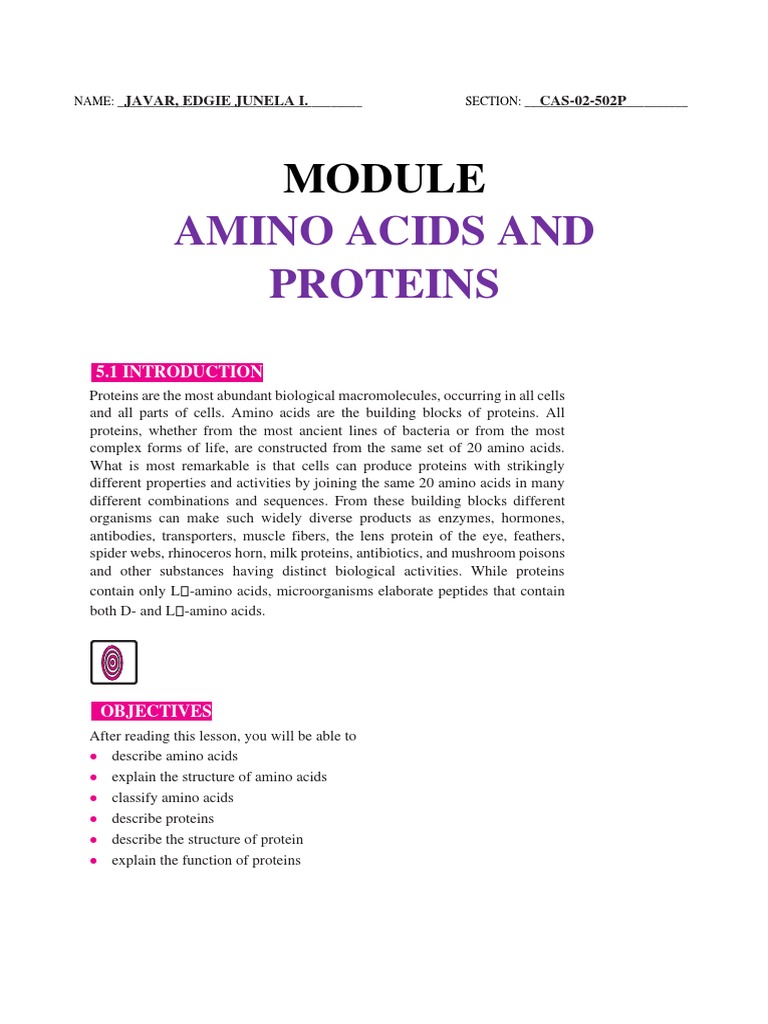 Module (Amino Acids and Proteins) | PDF | Amino Acid | Proteins