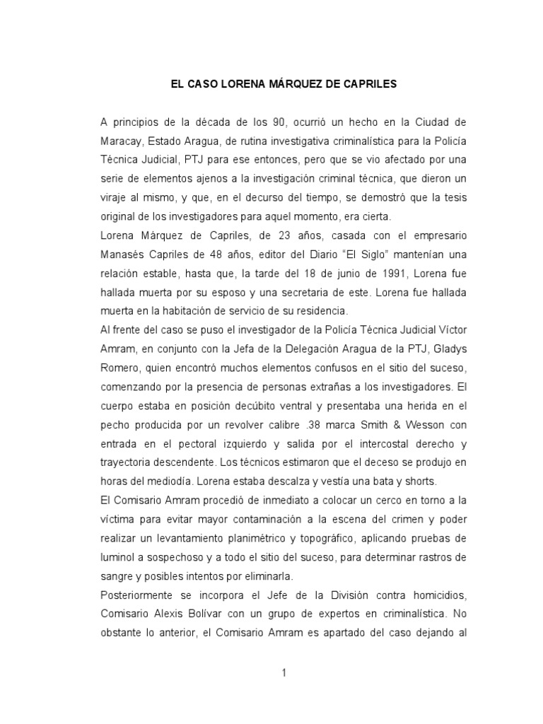 El Caso Lorena Márquez de Capriles | PDF | Ciencia forense | Suicidio