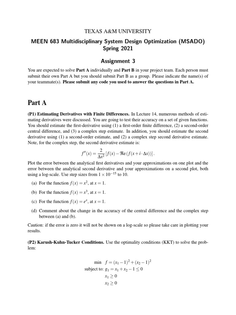 Part A: Texas A&M University MEEN 683 Multidisciplinary System Design Optimization (MSADO ...