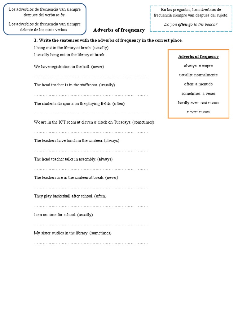 A Guide to Using Adverbs of Frequency in Spanish Sentences | PDF