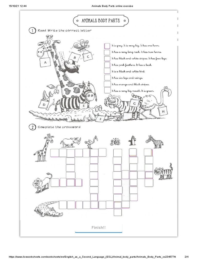 Animals Body Parts Crossword | PDF