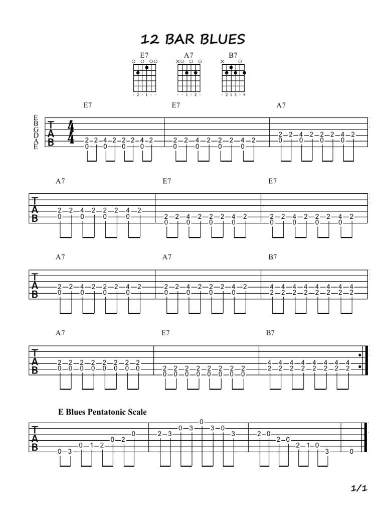 12 Bar Blues: E Blues Pentatonic Scale | PDF | Music Theory | Elements ...