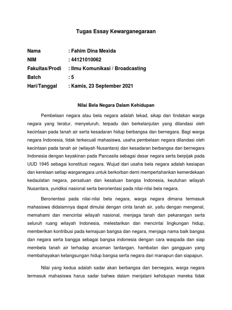 Tugas Essay Kewarganegaraan Batch 5 | PDF | Politik