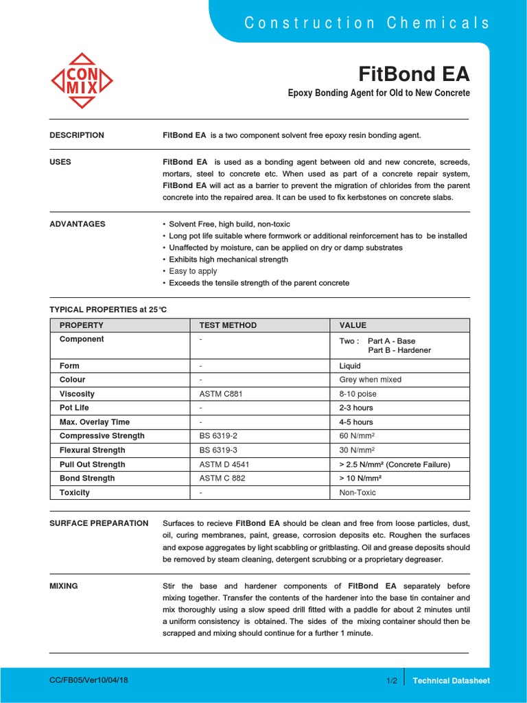 Fitbond Ea: Epoxy Bonding Agent For Old To New Concrete | PDF ...