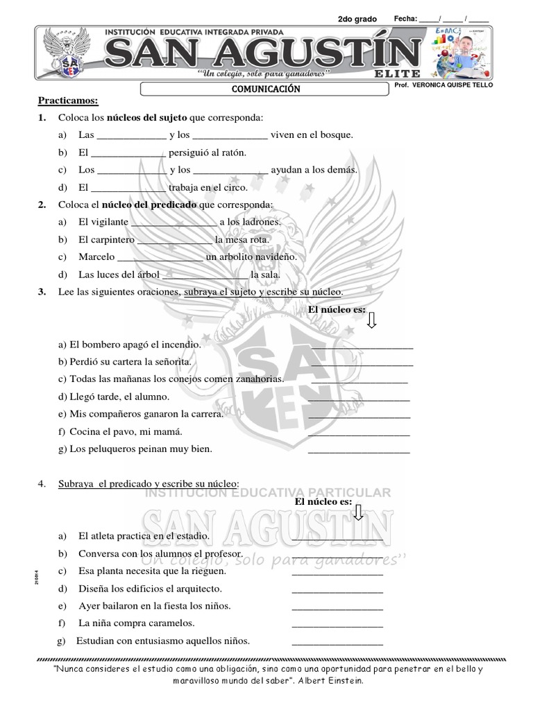 Ejercicios de Núcleo del Sujeto y Predicado | PDF