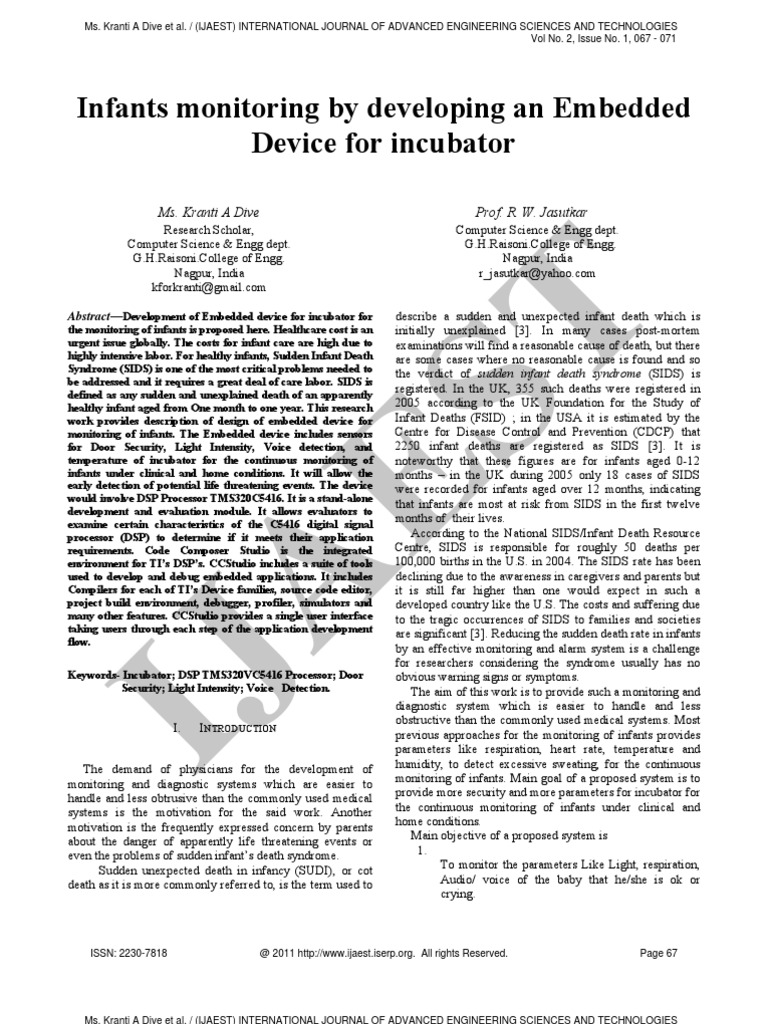 10 Ijaest Volume No 2 Issue No 1 Infants Monitoring By Developing An Embedded Device For