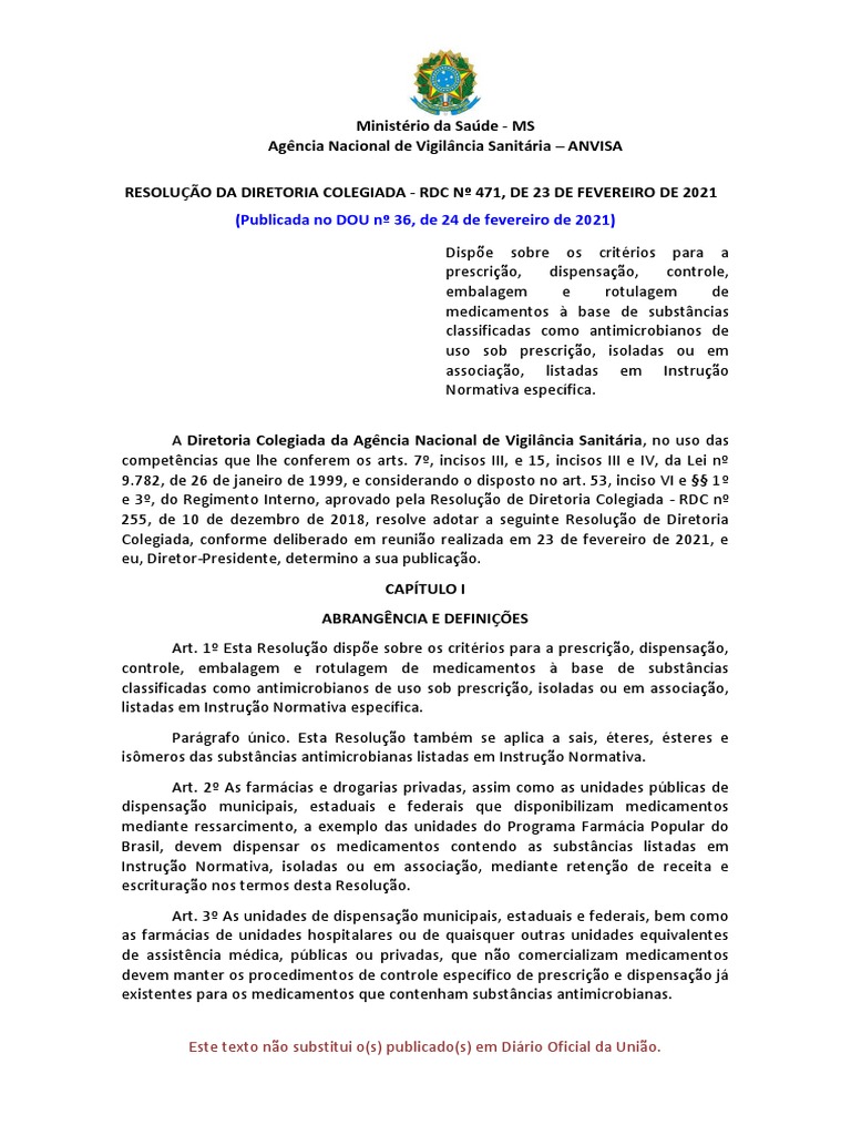 Anvisa RDC - 471 - 2021 | PDF | Farmacêutico | Receita médica