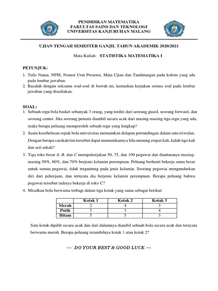 2021 - 1 - UTS - Statmat-1 - Retno Marsitin | PDF