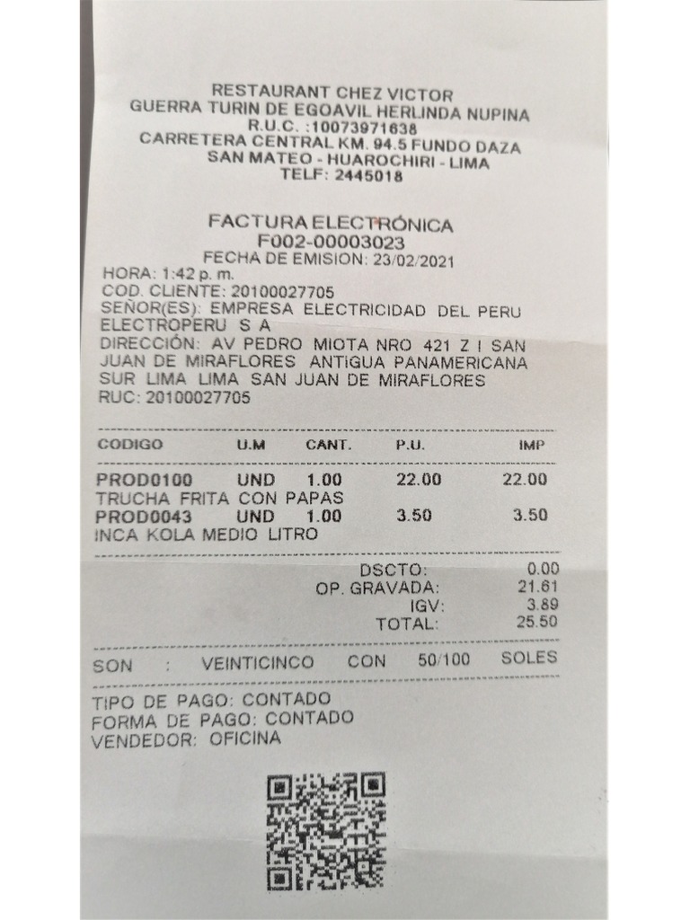Factura Electrónica Restaurant CHEZ Victor | PDF