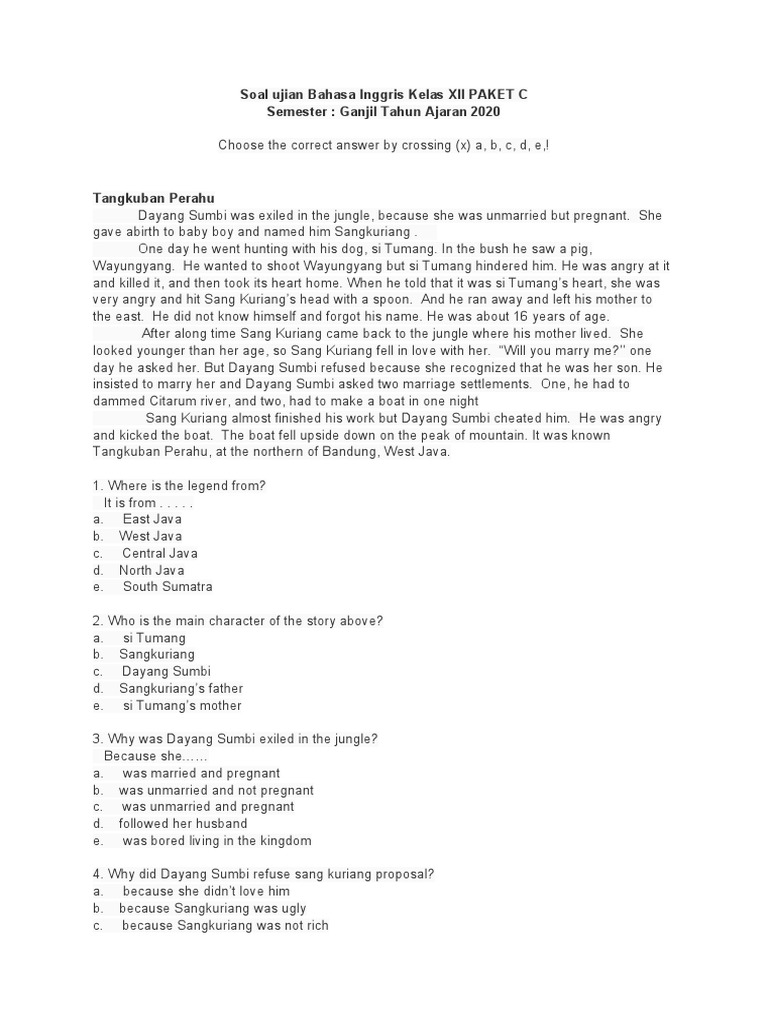 Soal Ujian Bahasa Inggris Kelas XII PAKET C Semester: Ganjil Tahun Ajaran 2020 | PDF ...