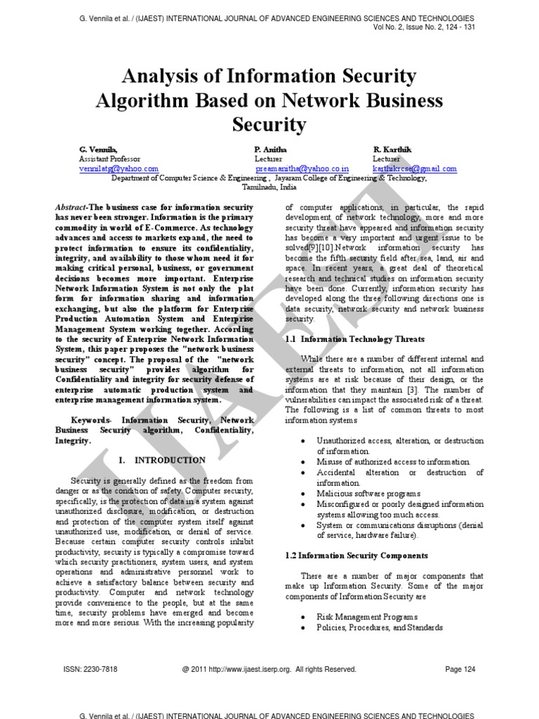 2 IJAEST Volume No 2 Issue No 2 Analysis of Information Security ...