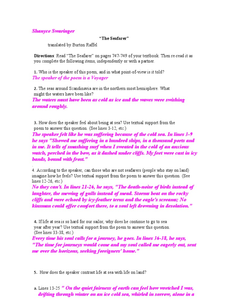 The Seafarer Worksheet | Download Free PDF | Heaven