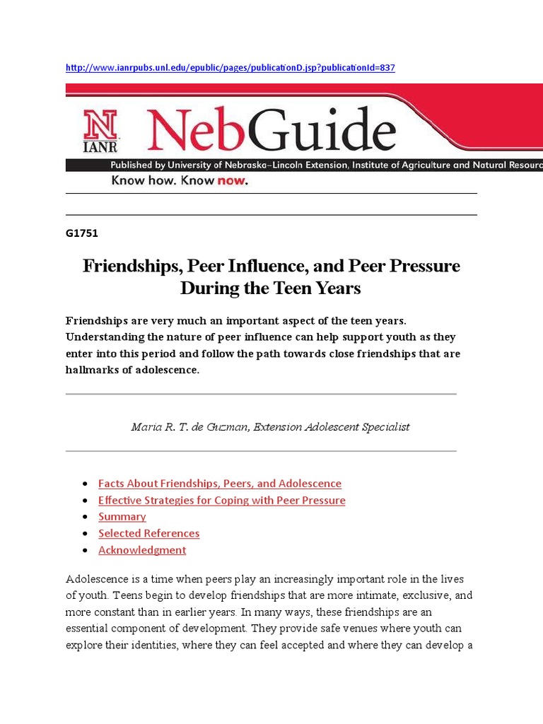 Friendships, Peer Influence, and Peer Pressure During The Teen Years ...