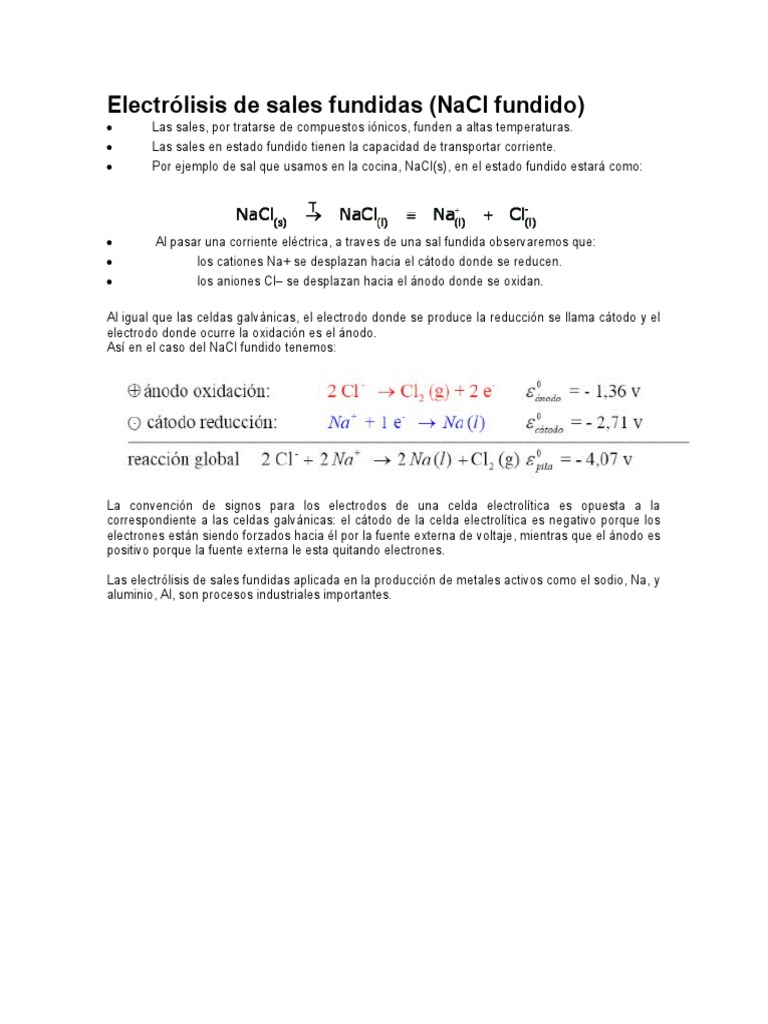 Electrólisis de Sales Fundidas | PDF | Redox | Sal (química)