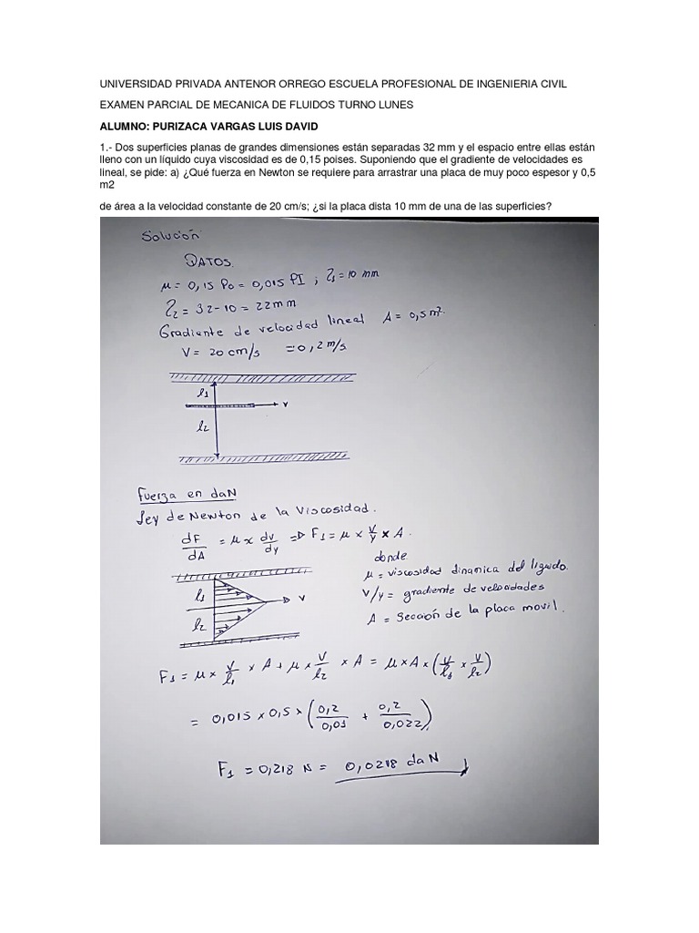 Examen Parcial de Mecanica de Fluidos | PDF