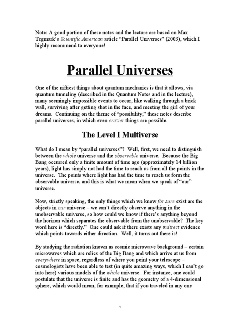 Parallel Universes: The Level I Multiverse | PDF | Universe | Multiverse