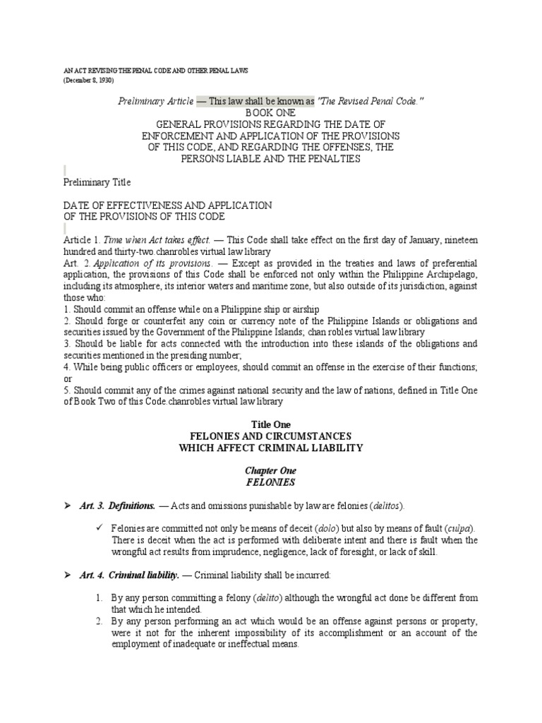 Revised Penal Code Overview | PDF | Felony | Crime & Violence