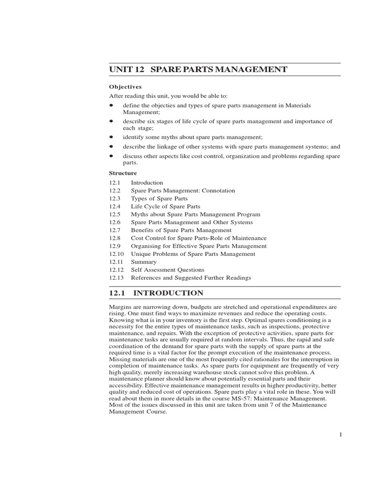 Spare Parts Management | PDF | Inventory | Enterprise Resource Planning