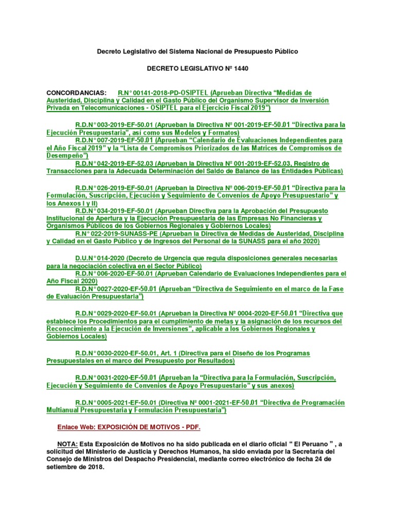 DL 1440 - DL Del Sistema Nacional de Presupuesto Público | PDF ...