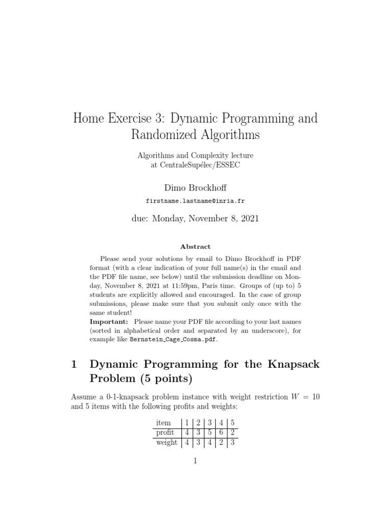 Home Exercise 3: Dynamic Programming and Randomized Algorithms | PDF ...