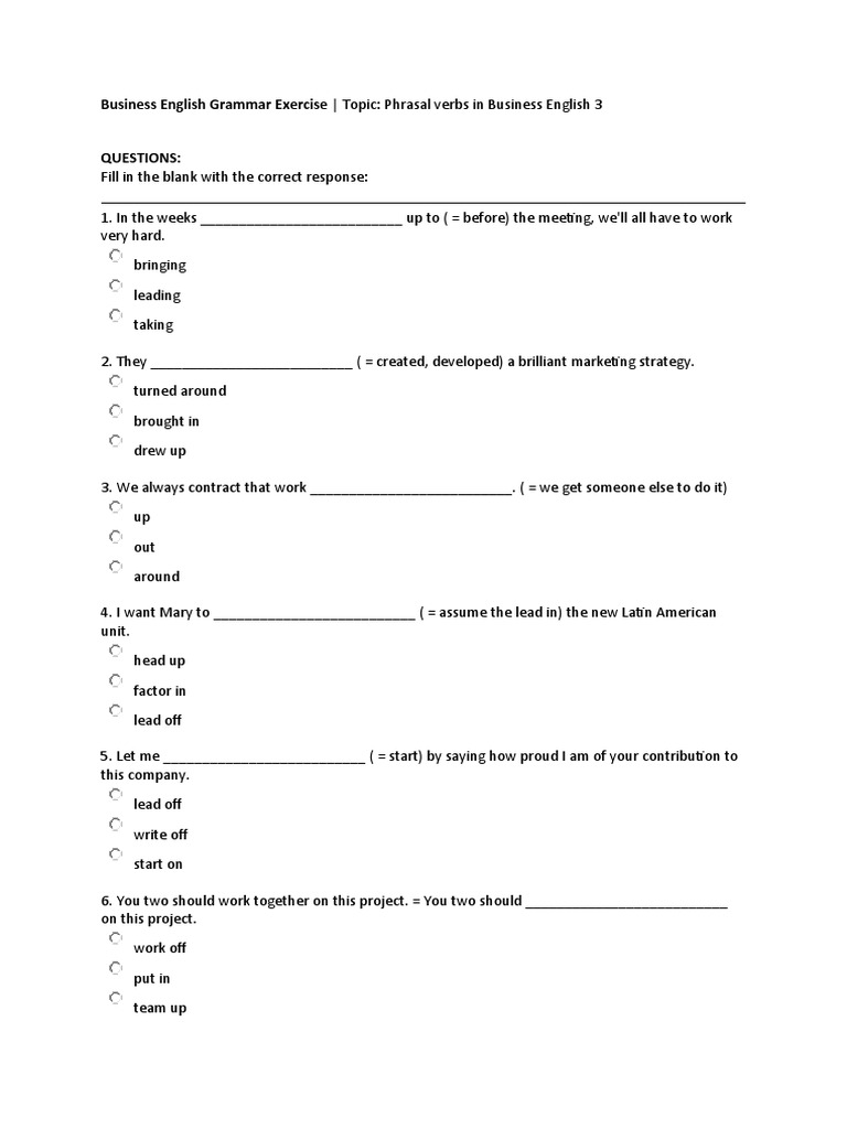 Business English Grammar Exercise - 4 | PDF