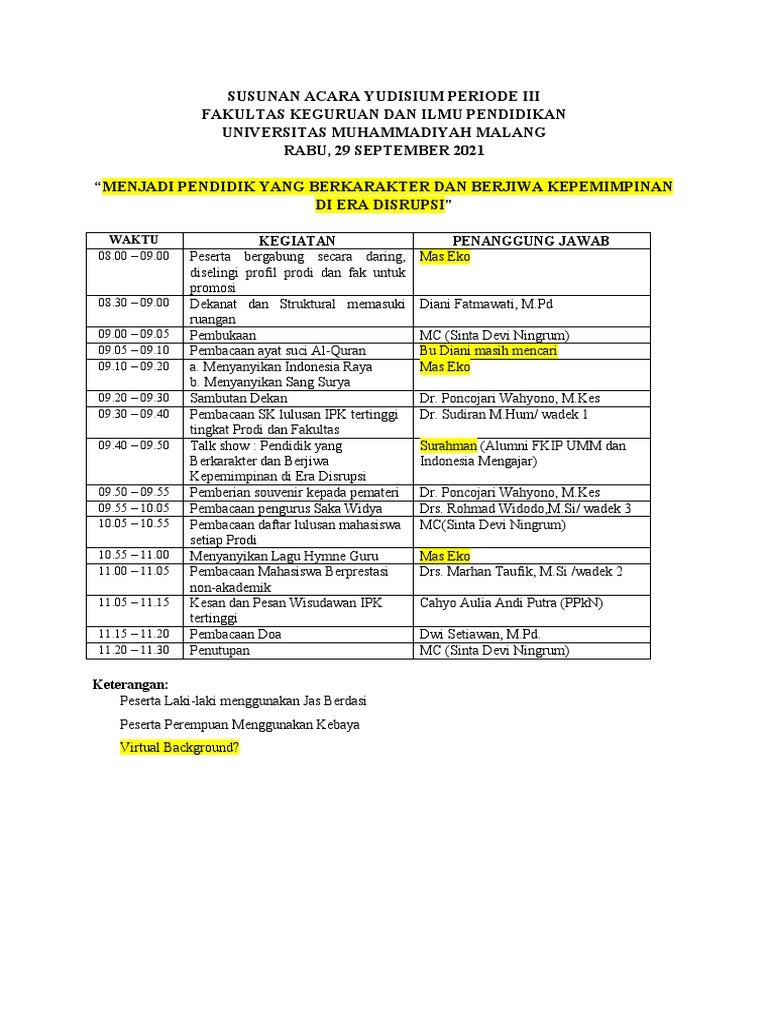 SUSUNAN ACARA YUDISIUM 29 September 2021 | PDF