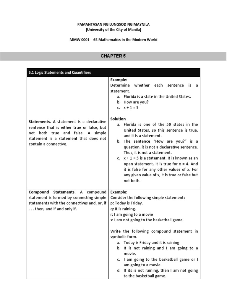 5.1 Logic Statements and Quantifiers | PDF | Argument | If And Only If