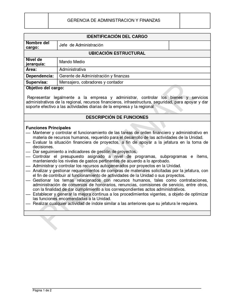 Modelo de Manual de Funciones y Perfil de Puesto | PDF | Gestión de ...