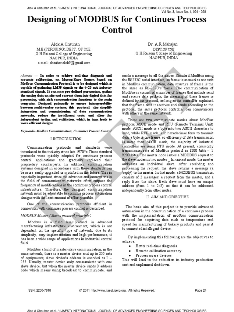 5 IJAEST Volume No 3 Issue No 1 Designing of MODBUS For Continues Process Control 024 028 | PDF ...