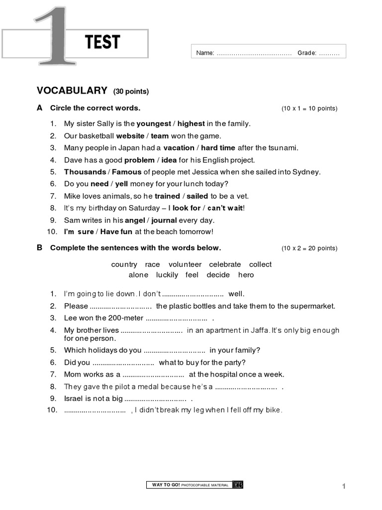 Test 6th Grade | PDF | Noun | Verb
