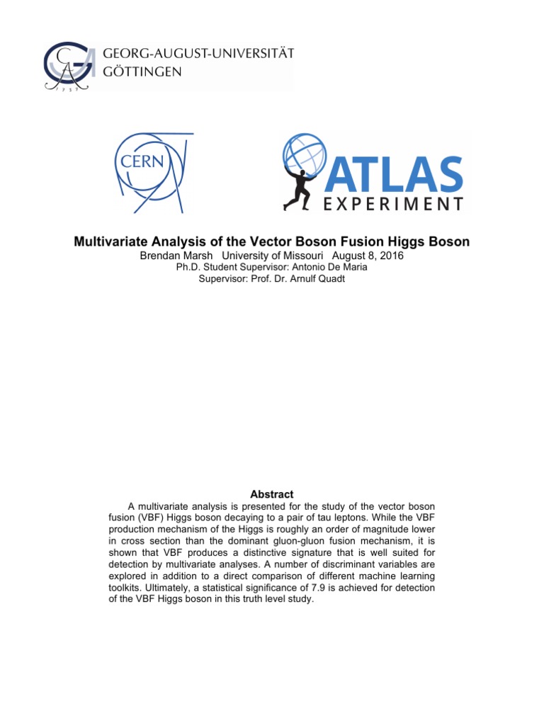 Multivariate Analysis of The Vector Boson Fusion Higgs Boson | PDF | Elementary Particle | Large ...