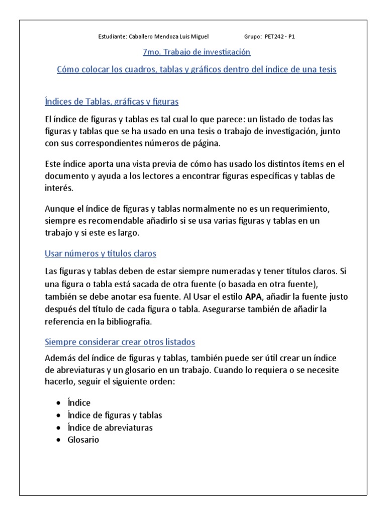 Tablas, Gráficos Dentro Del Indice de Una Tesis | PDF