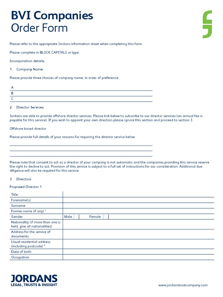 BVI Company Order Form | PDF | Notary Public | Trust Law