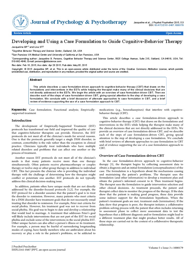 Developing and Using A Case Formulation | PDF | Psychotherapy ...