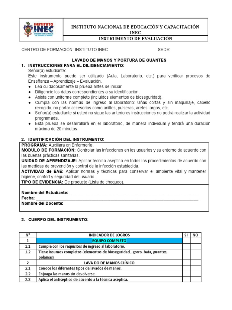 Lista Chequeo - Lavado de Manos y Postura de Guantes | PDF ...