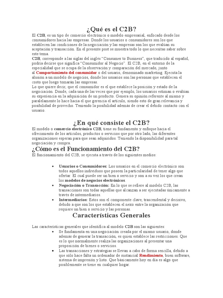 ¿Cómo Es El Funcionamiento Del C2B? | PDF | Comercio electrónico | Los ...