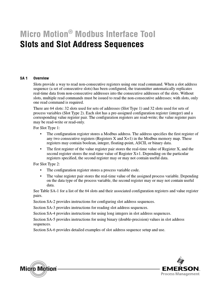 Slots and Slot Address Sequences: Micro Motion Modbus Interface Tool | PDF | Variable (Computer ...