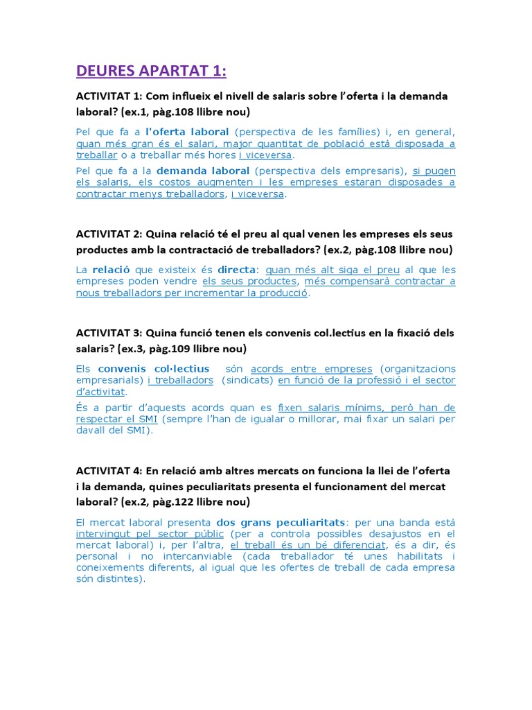 DEURES APARTAT 1 - Correcció | PDF