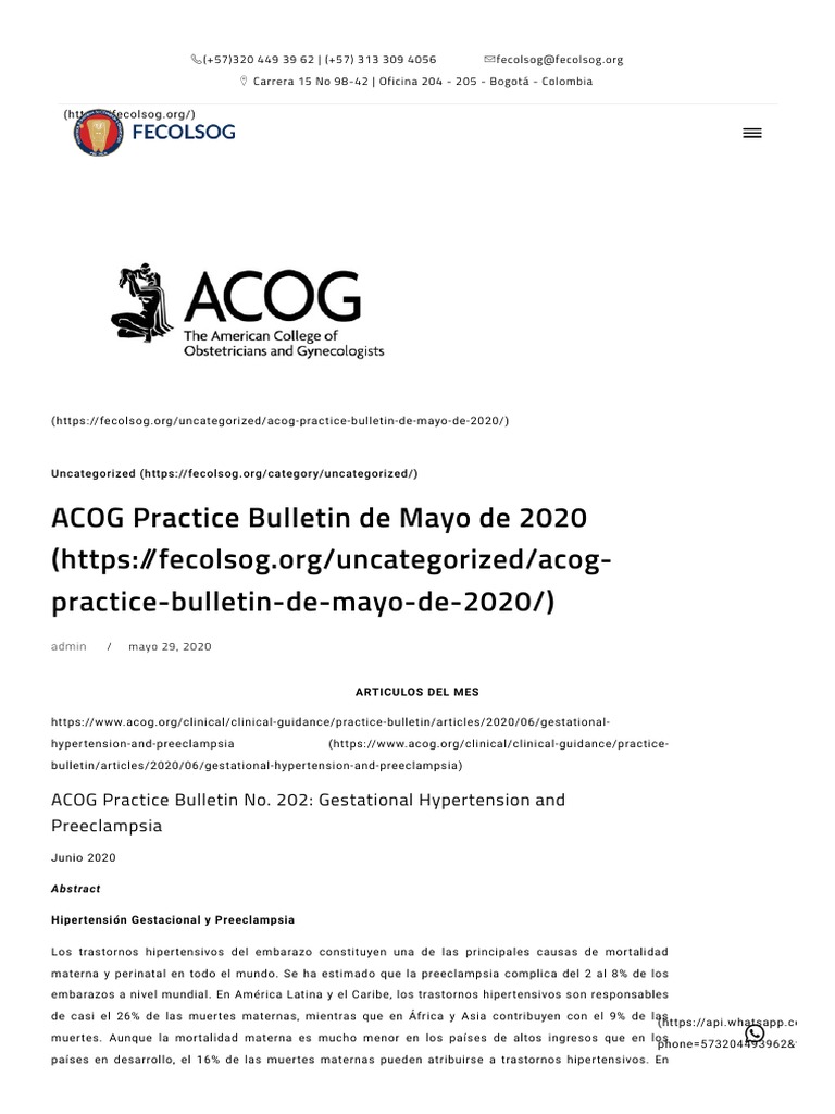 ACOG Practice Bulletin de Mayo de 2020 - Fecolsog | PDF | Hipertensión ...