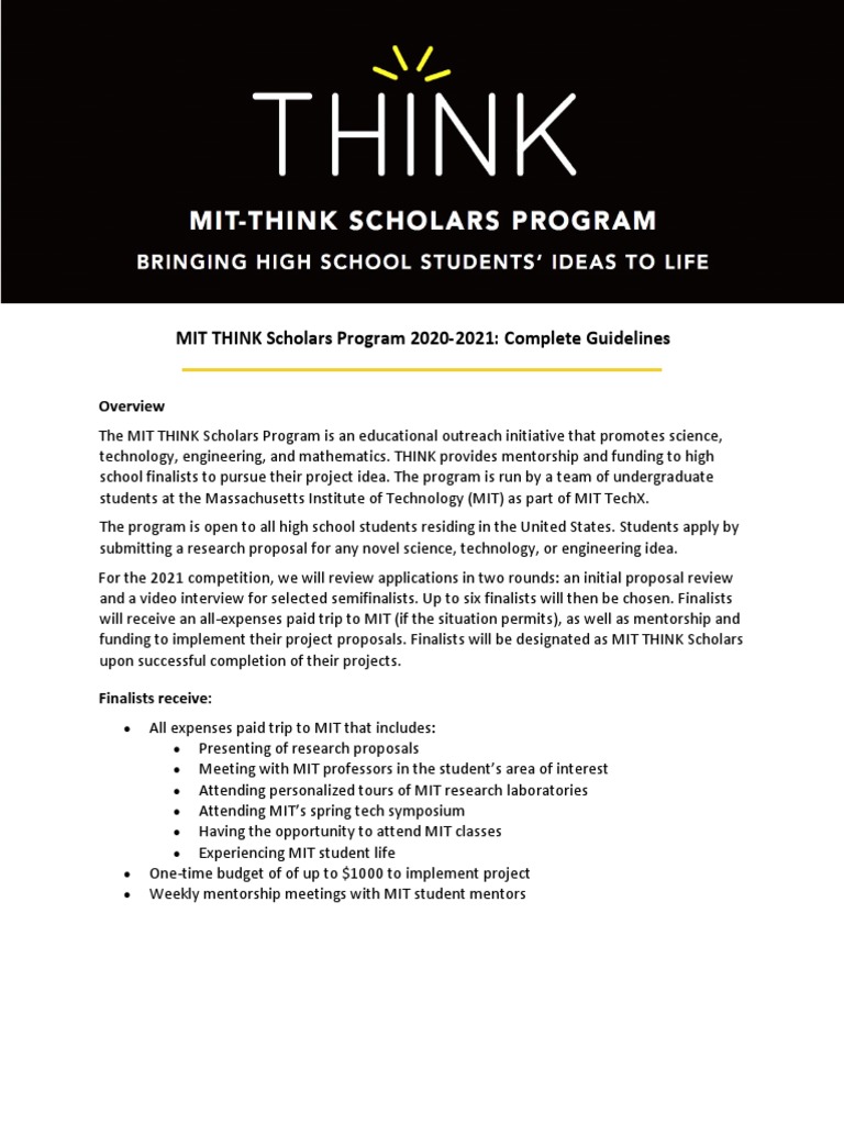 THINK Program Guidelines 2020 21 | PDF | Massachusetts Institute Of ...