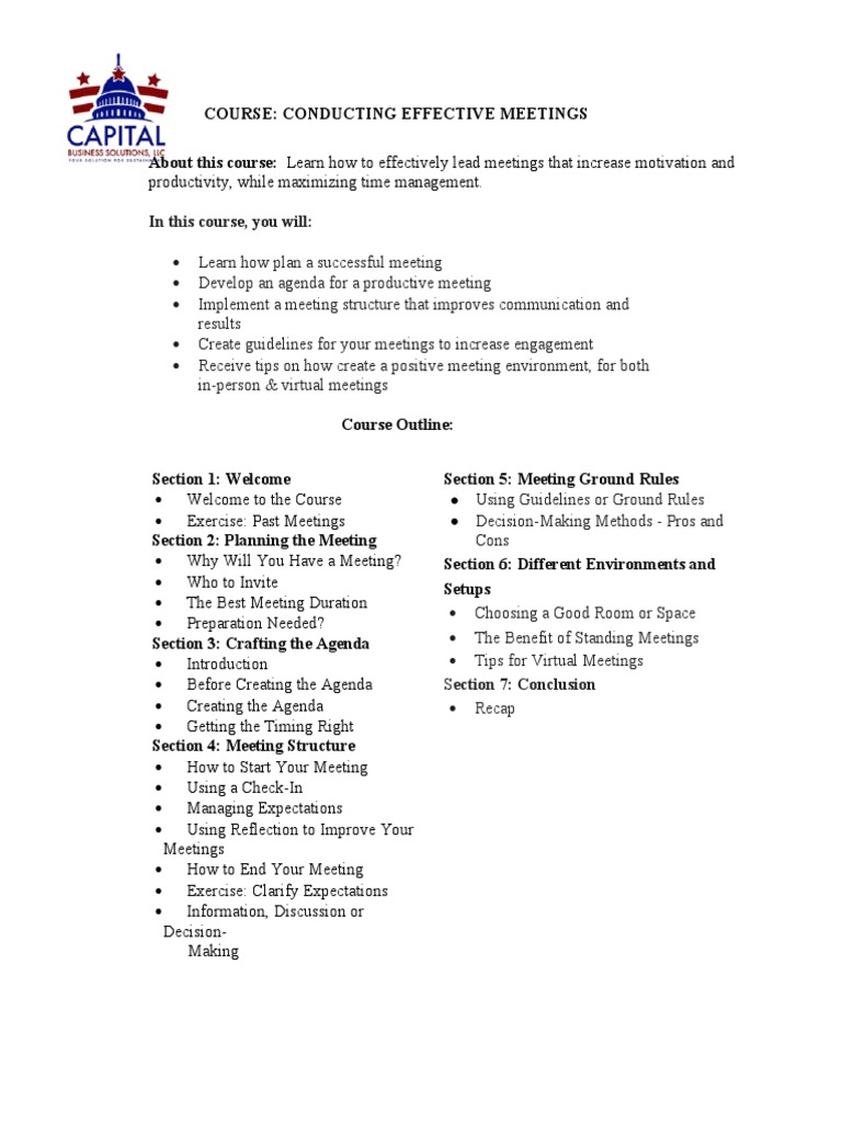 Conducting Effective Meetings Pdf