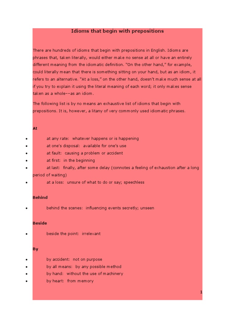 Prepositional Idioms Explained | PDF | Idiom | Preposition And Postposition