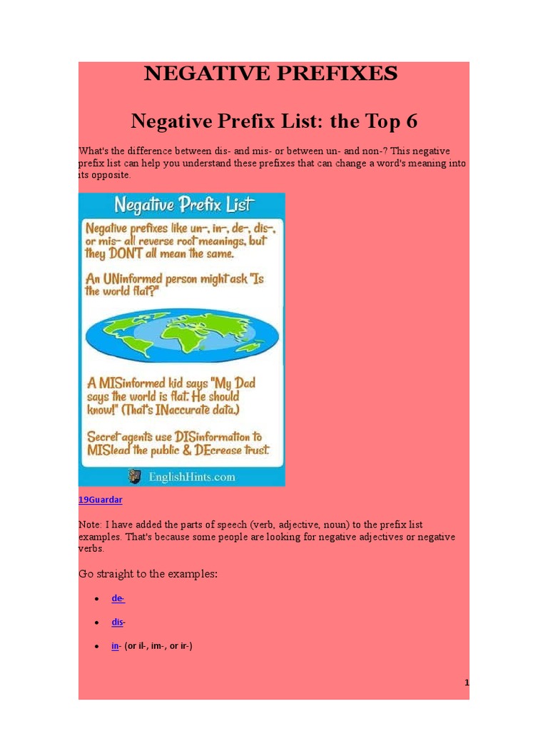 Negative Prefixes Negative Prefix List: The Top 6: Go Straight To The Examples | PDF | Adjective ...