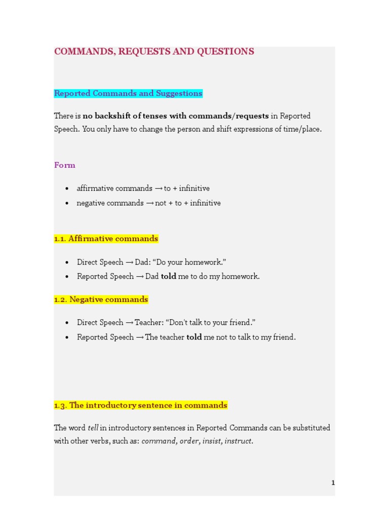 Commands, Requests and Questions | PDF | Question | Sentence (Linguistics)