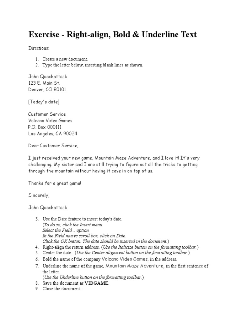 Exercise - Right-Align, Bold & Underline Text | PDF | Software | System ...