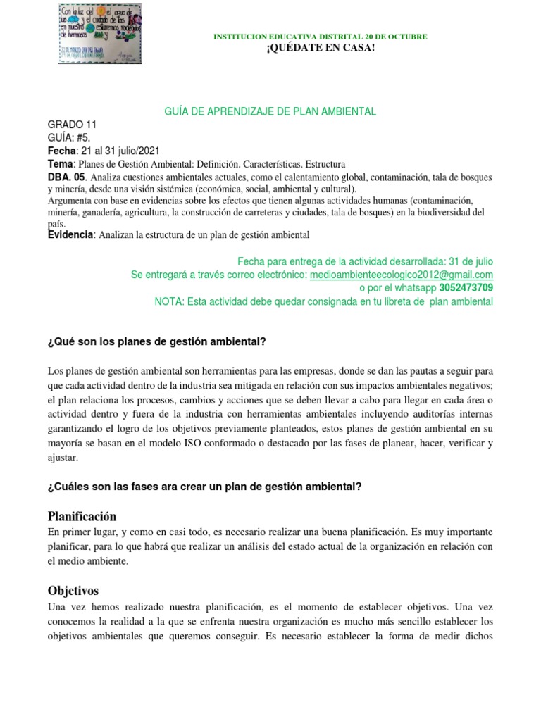 Guía#5 Estructura de Plan Ambiental | PDF | Planificación | Deforestación