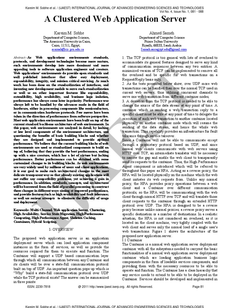 8 Ijeast Vol No4 Issue No1 A Clustered Web Application Server 081 088 Pdf Proxy Server