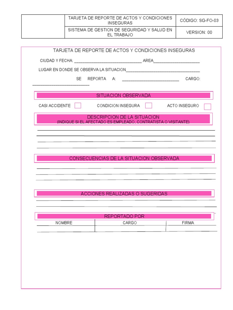 Tarjeta de Reporte de Actos y Condiciones Inseguras | PDF
